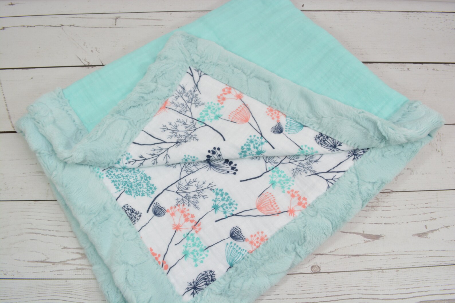 Baby Girl Blanket Set... Minky and Cotton Gauze Blanket... Swaddle ...