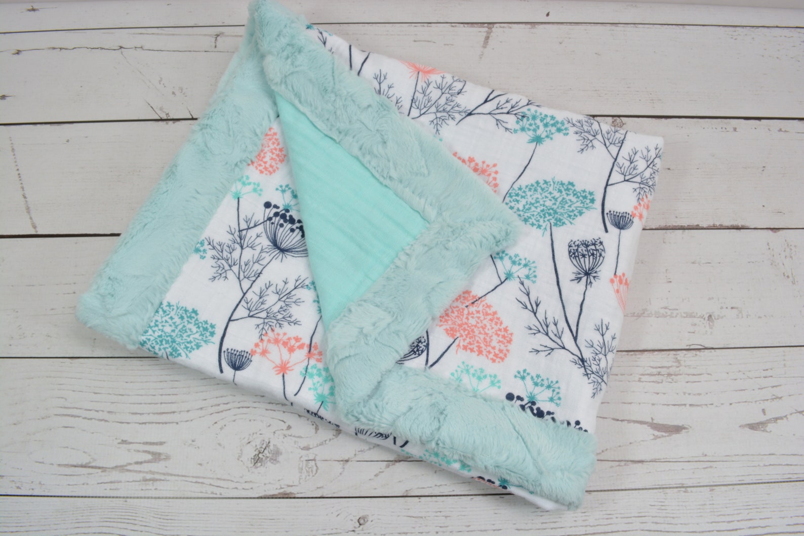 Baby Girl Blanket Set... Minky and Cotton Gauze Blanket... Swaddle ...