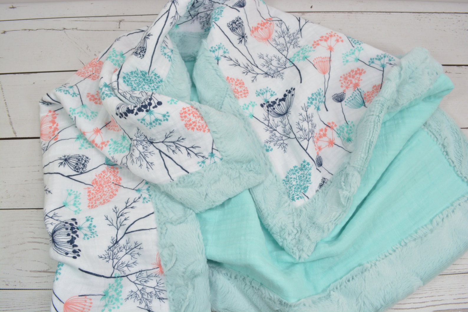 Baby Girl Blanket Set... Minky and Cotton Gauze Blanket... Swaddle ...