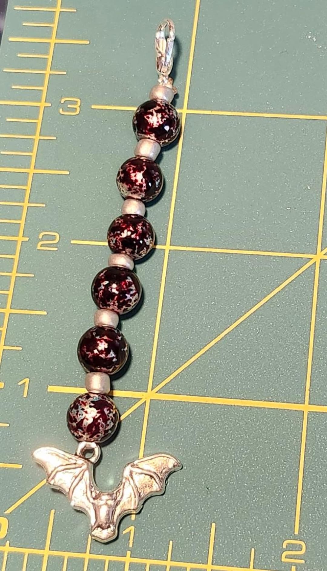 Large Bat With Maroon & Silver Beads Zipper Pull - Etsy