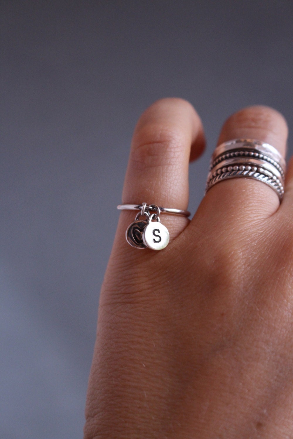 Sterling Silver Initial Ring.stacking Ring With - Etsy UK