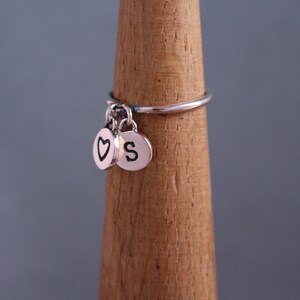 Silver Initial Ring.sterling Silver Stacking Rings.personalised Initial Ring.dangle, Charm Ring ...