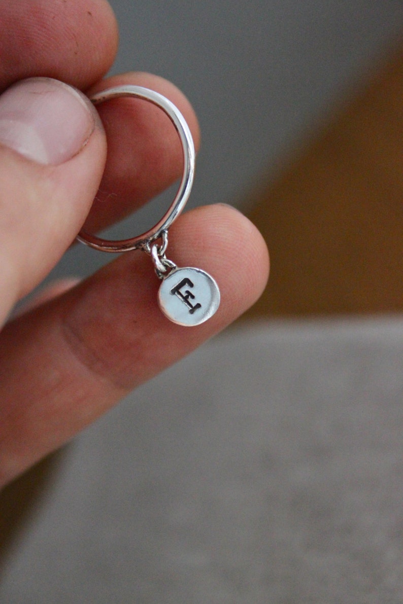 Sterling Silver Initial Ring.charm Ring.dangle Ring.custom - Etsy Sterling Silver Initial Ring.charm Ring.dangle Ring.custom - Etsy