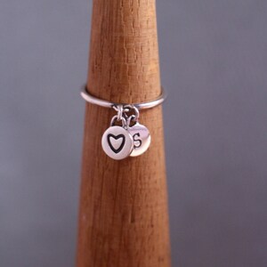 Silver Initial Ring.sterling Silver Stacking Rings.personalised Initial Ring.dangle, Charm Ring ...
