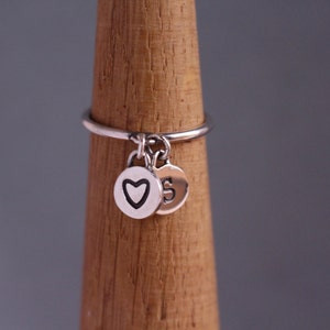 Silver Initial Ring.sterling Silver Stacking Rings.personalised Initial Ring.dangle, Charm Ring ...