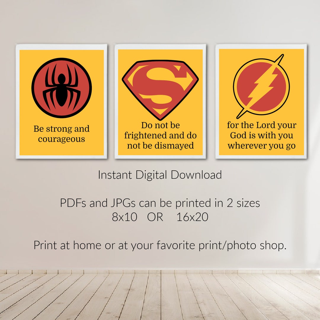 Be Strong and Courageous Superhero Posters for Nursery or Playroom ...