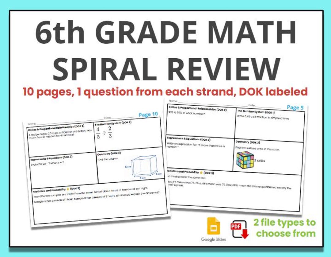 6th Grade Math Spiral Review- Test Prep- Bell Ringers - Etsy