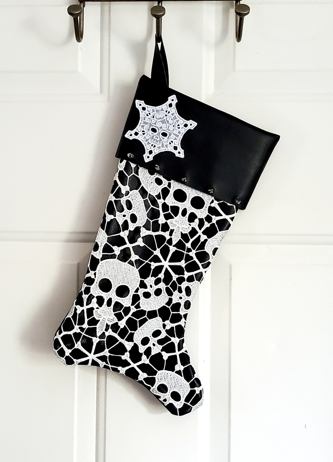 Skull Stocking, Biker, Goth Christmas Decor, Rocker, Skeleton, Punk ...