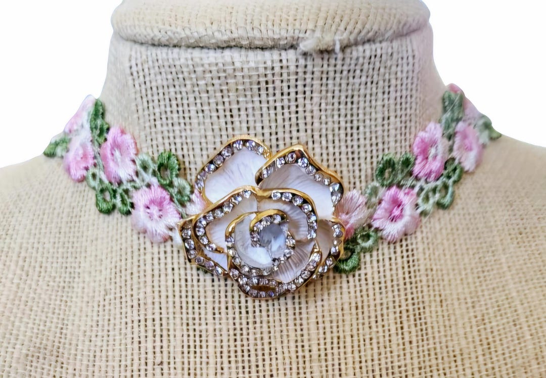 Floral Choker, White Rose, Spring Formal, Pink Choker, Bridgerton ...