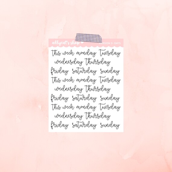 Version 3 Script Days of the Week Stickers Planner Stickers - Etsy