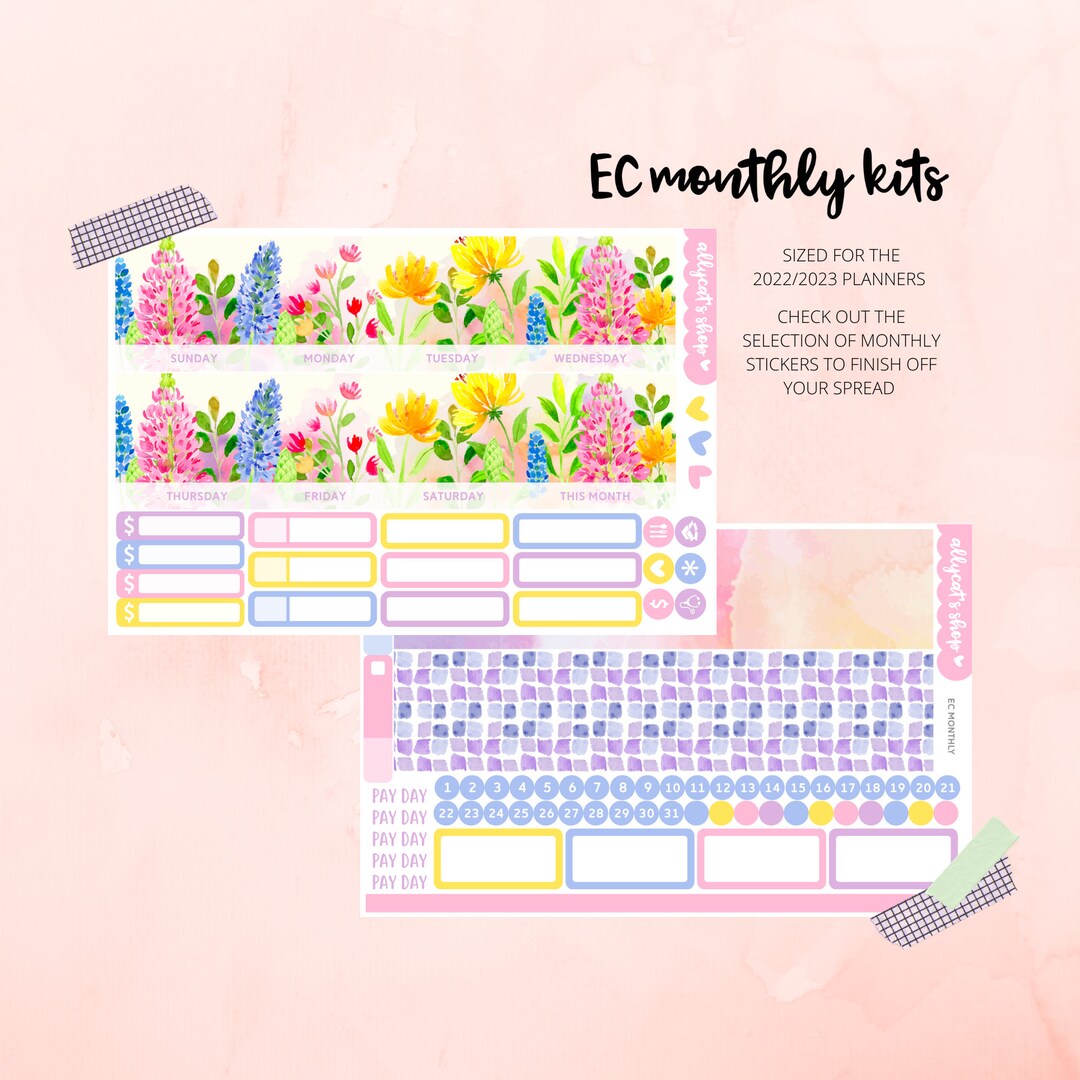 Bonnie Monthly Spread 7x9 Planner Stickers - 2022/2023 Monthly Planner ...