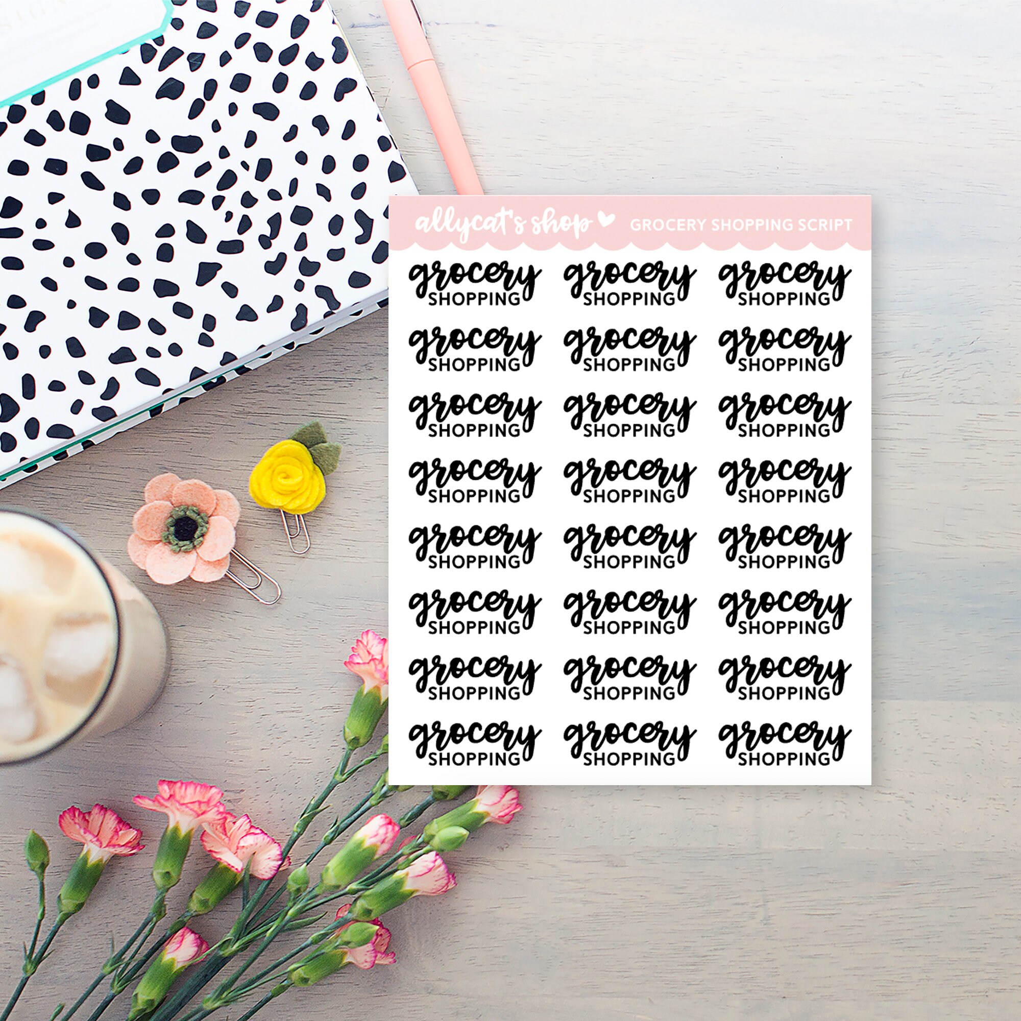 Grocery Shopping CURSIVE Script Stickers Planner Stickers | Etsy