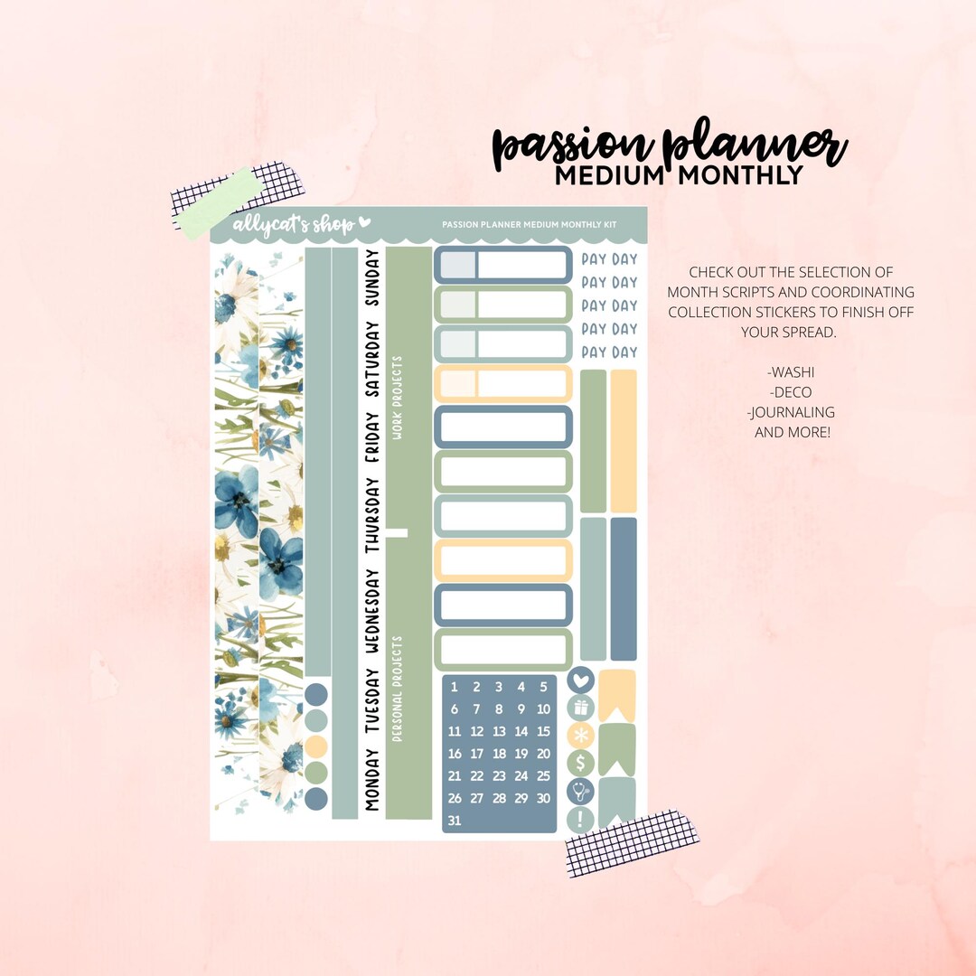 Jane Monthly Kit - MEDIUM Passion Planner Kit - Etsy