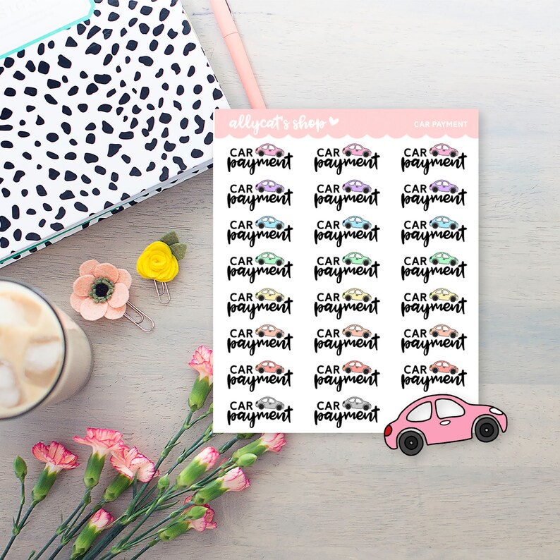 Car Payment Sticker Sheet Hand Drawn Planner Stickers | Etsy