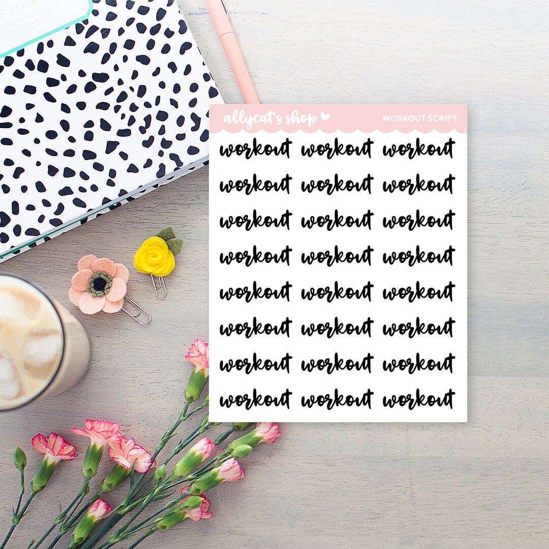 Workout CURSIVE Script Stickers - Planner Stickers, Custom Script ...