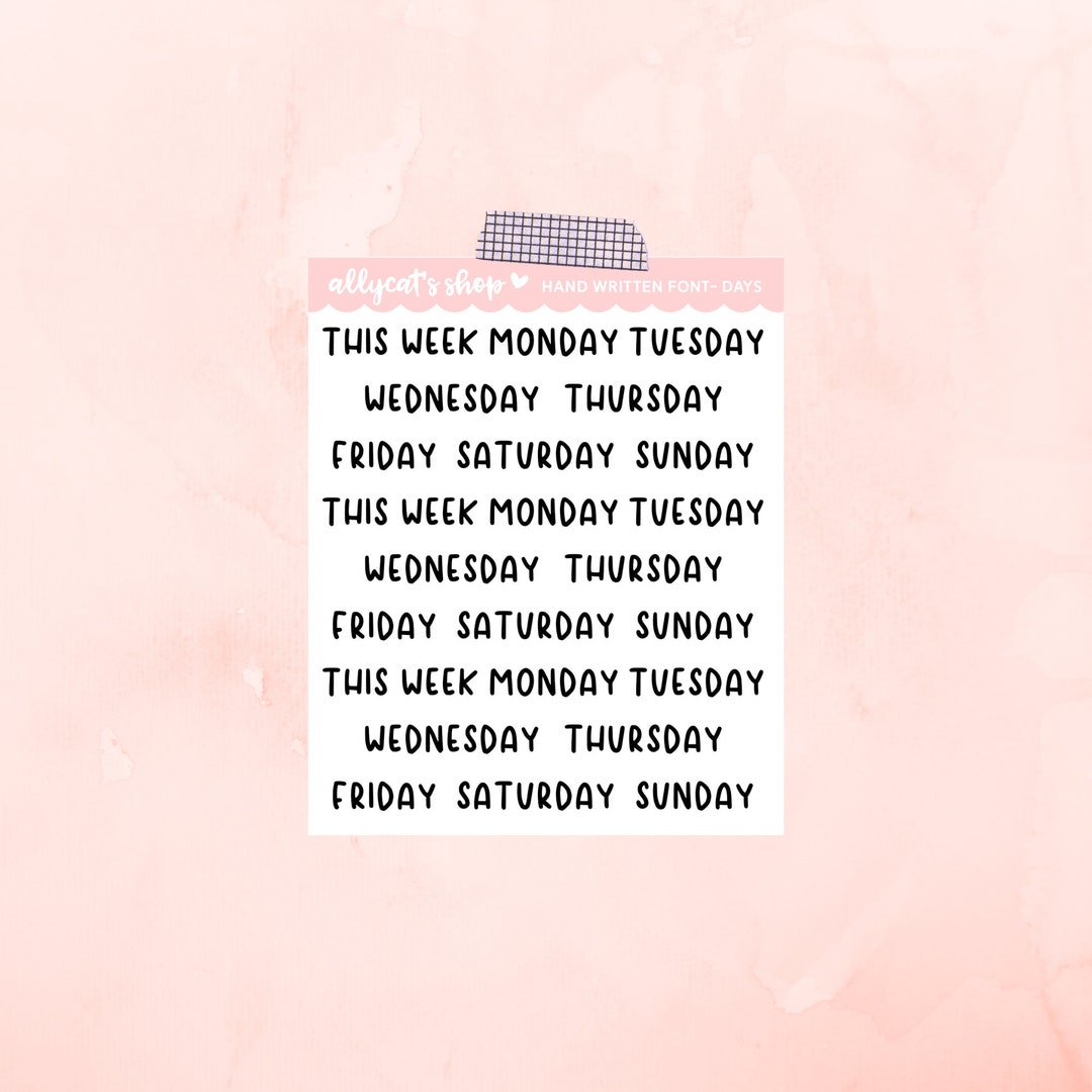 Handwritten Script Days of the Week Stickers - Planner Stickers, Custom ...