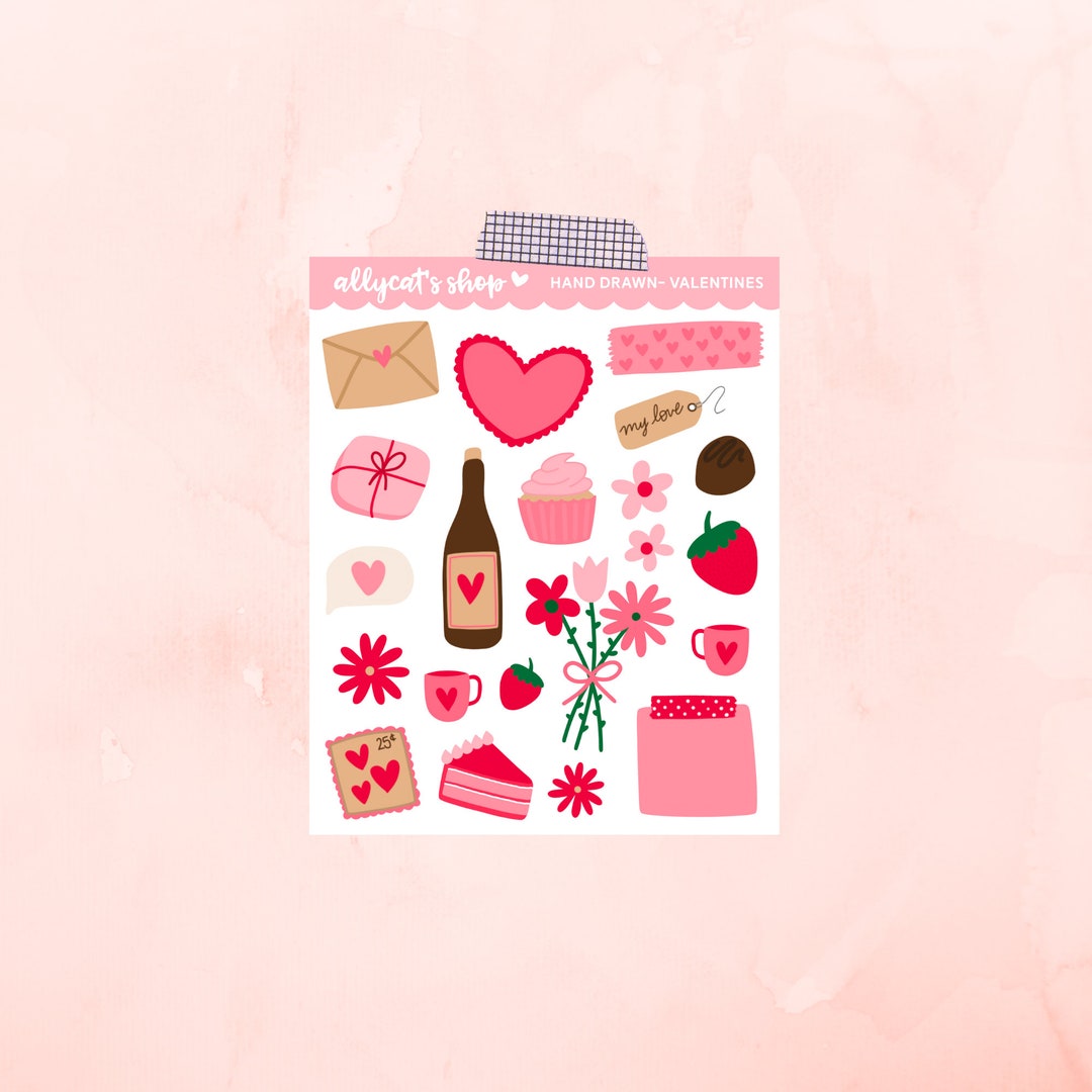 Valentines Deco Sheet - Hand Drawn Planner Stickers - Etsy