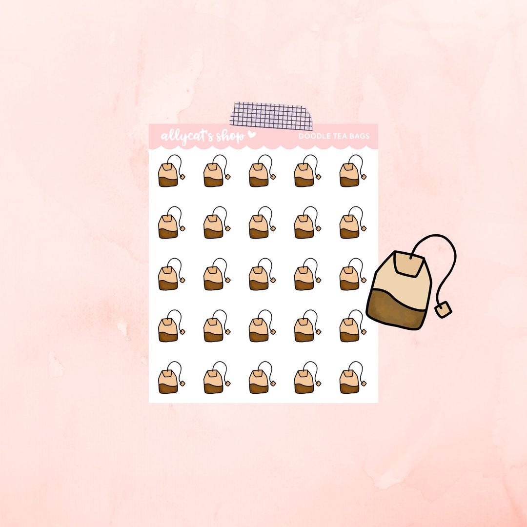 Tea Bag Stickers- Hand Drawn Planner Stickers - Etsy