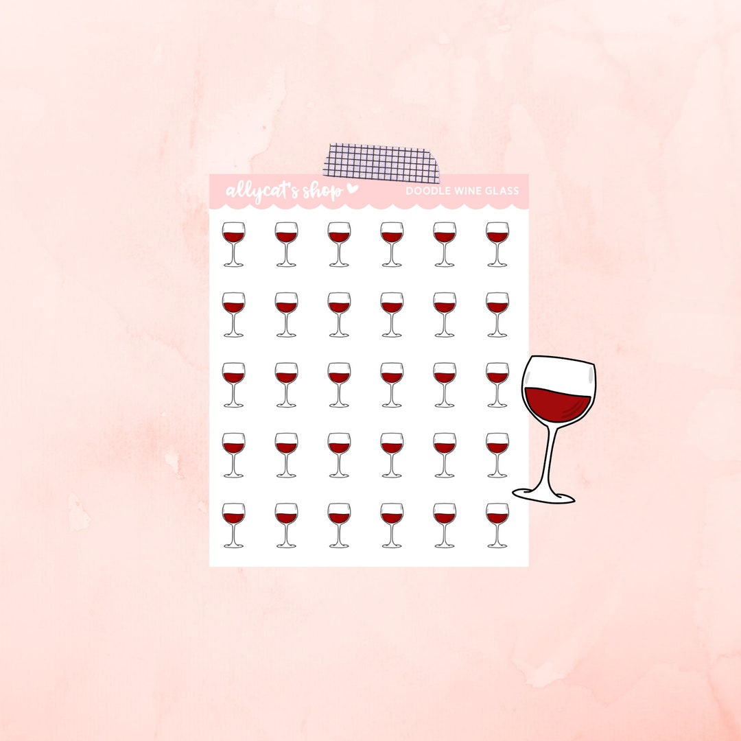Red Wine Glass Stickers- Hand Drawn Planner Stickers - Etsy
