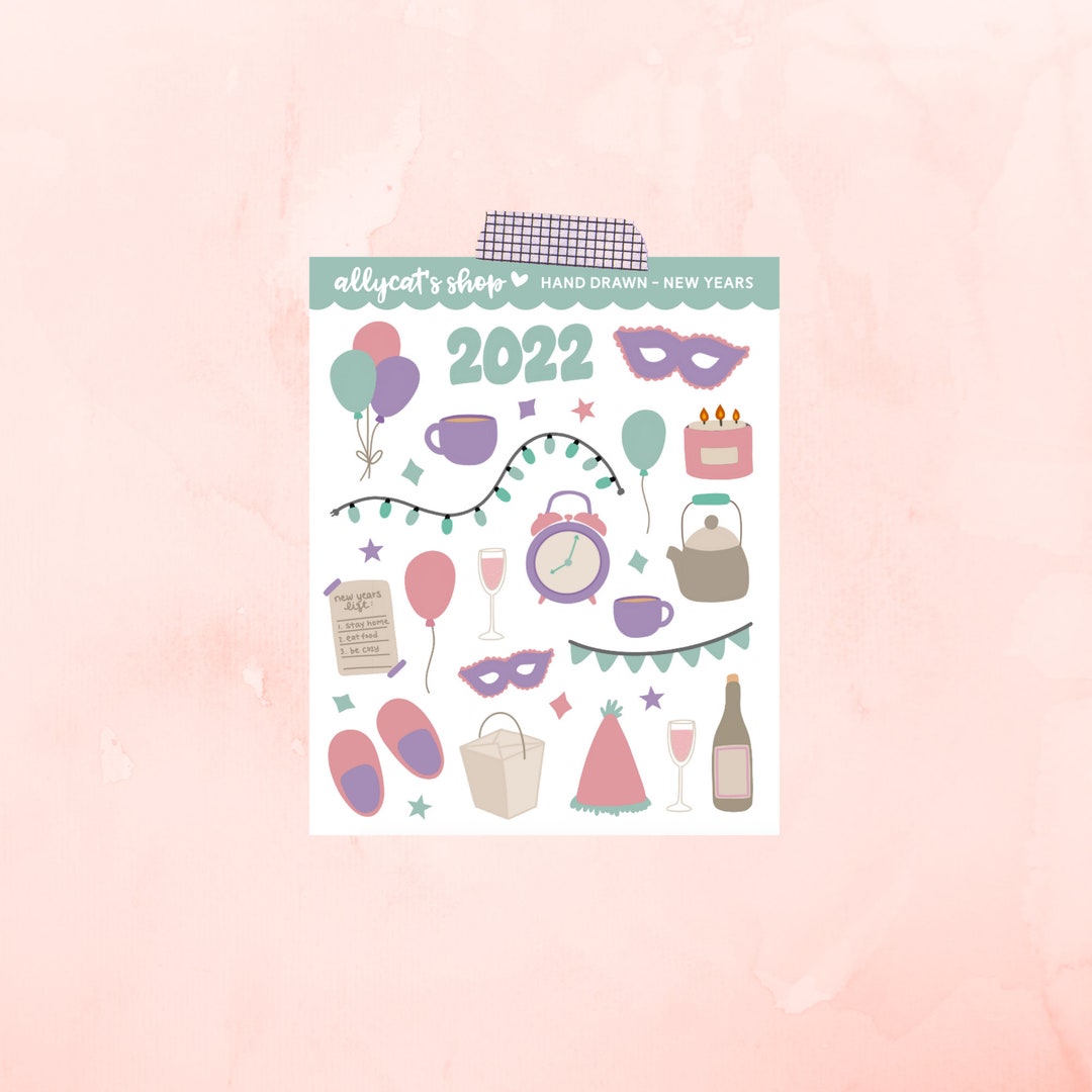 New Years Deco Sheet - Hand Drawn Planner Stickers - Etsy