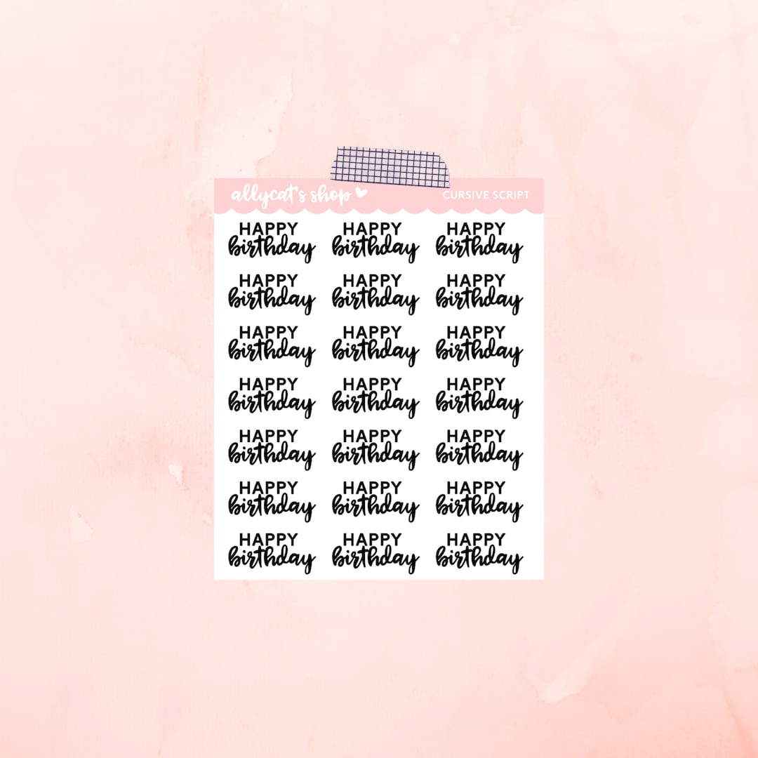 Happy Birthday CURSIVE Script Stickers - Planner Stickers, Custom ...