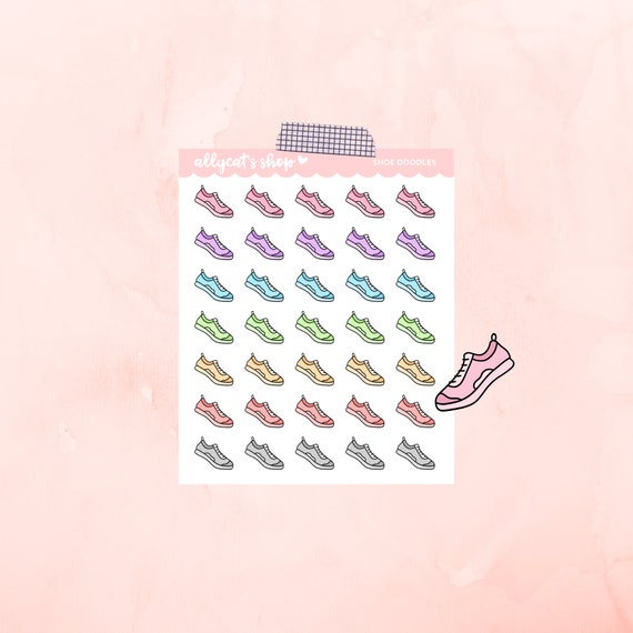 Hand Doodled Labels Shoe Icon Planner Stickers - Hand Doodled Rainbow ...