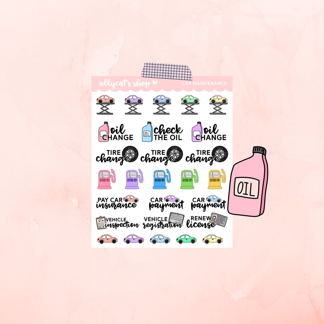 Car Maintenance Sticker Sheet - Hand Drawn Planner Stickers - Etsy