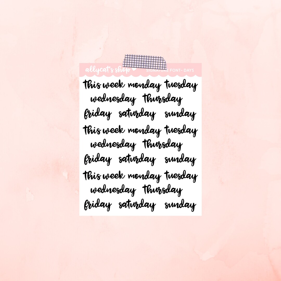 Signature Font Days of the Week Stickers - Planner Stickers, Custom ...