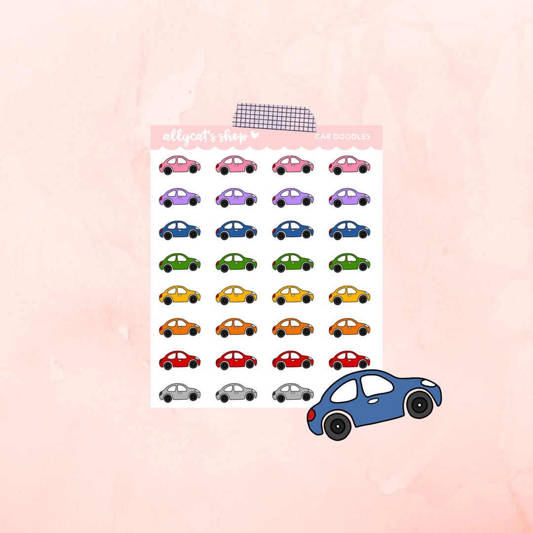 Car Doodle Sticker Sheet - Hand Drawn Planner Stickers - Etsy