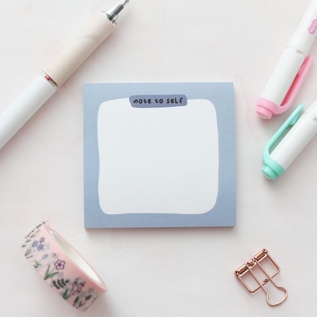Note to Self Sticky Notes (blue Border)- Stationery, Hand Drawn ...