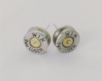 9mm F.C. Luger Bullet Earring Studs Aluminum Shell Casings Gun Jewelry ...
