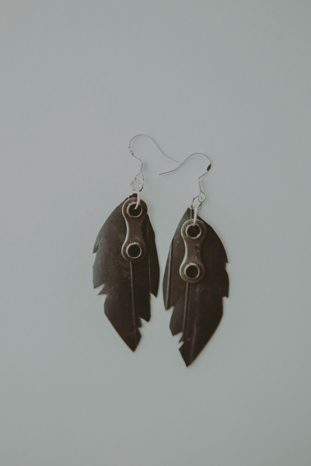 Urban Up-cycled Bicycle Tire Feather Earrings - Bike Chain Jewelry ...
