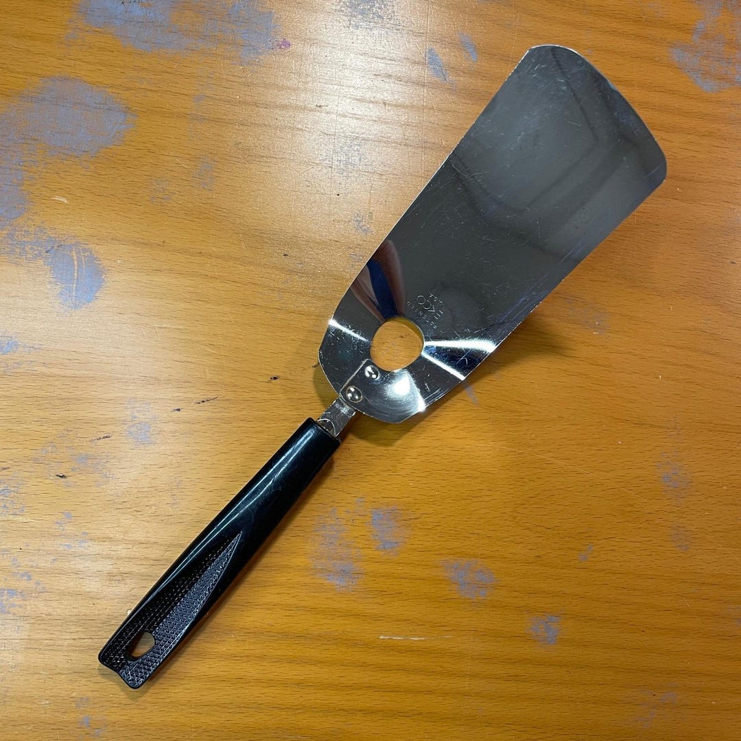 Vtg EKCO USA Curved Chrome Plated Turner Spatula Utensil Flipper Drain ...