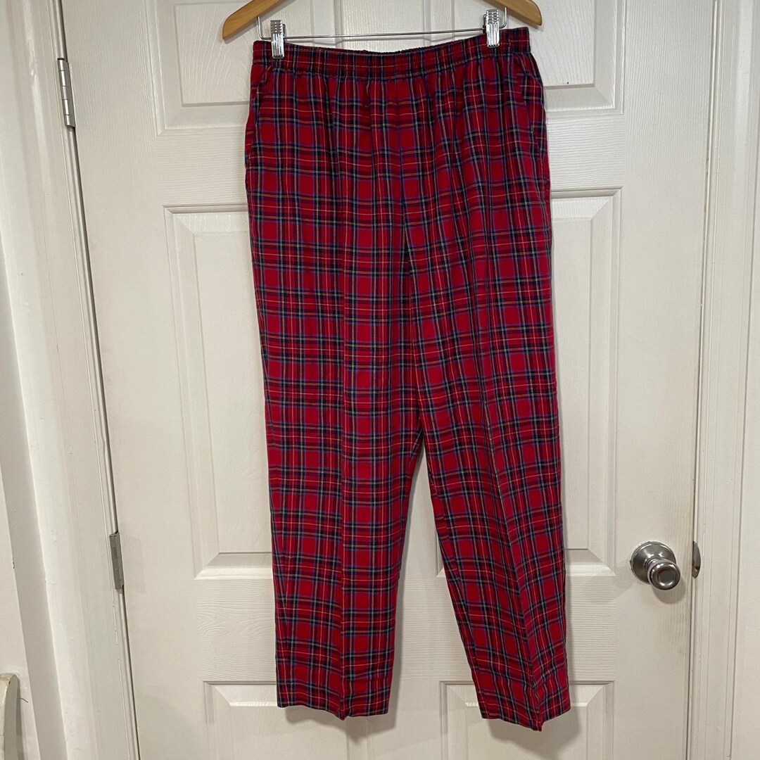 Vintage 90s Jantzen Classics Red Blue Plaid Pants Straight Pockets ...