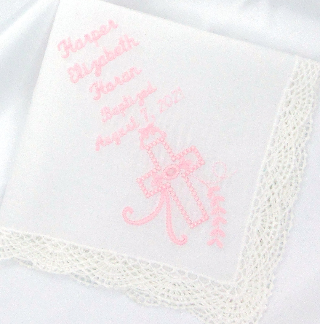 BAPTISM HANDKERCHIEF, Christening, Confirmation, Cross, Personalized ...