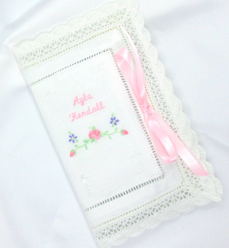 MONOGRAMMED LINEN & LACE Bible Cover Hemstitched Entredeux - Etsy