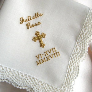 BAPTISM HANDKERCHIEF, Christening, Confirmation, Cross, Personalized ...