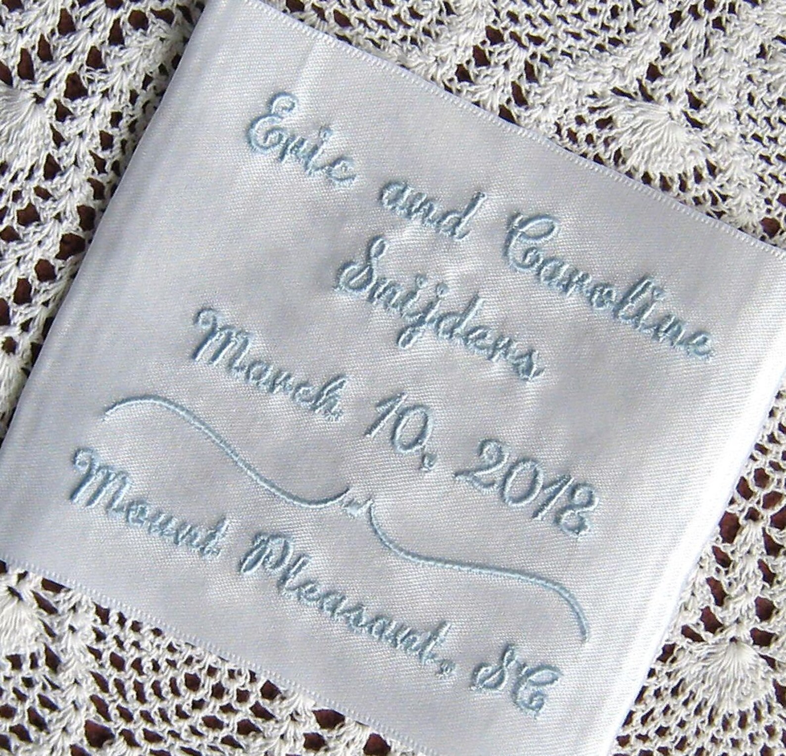 LG EMBROIDERED WEDDING Dress Label, 4x5”, Double Face Satin Polyester ...