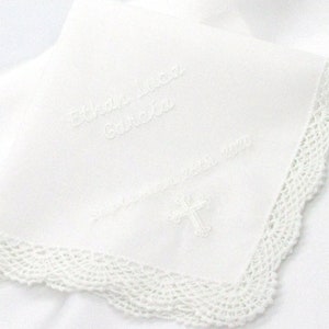 BAPTISM HANDKERCHIEF, Christening, Confirmation, Cross, Personalized ...
