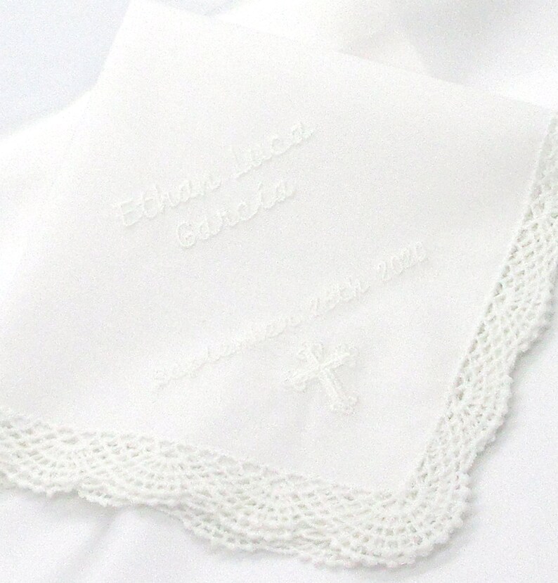 BAPTISM HANDKERCHIEF, Christening, Confirmation, Cross, Personalized ...