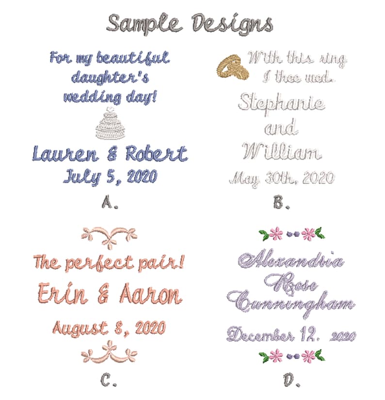 LG EMBROIDERED WEDDING Dress Label, 4x5”, Double Face Satin Polyester ...