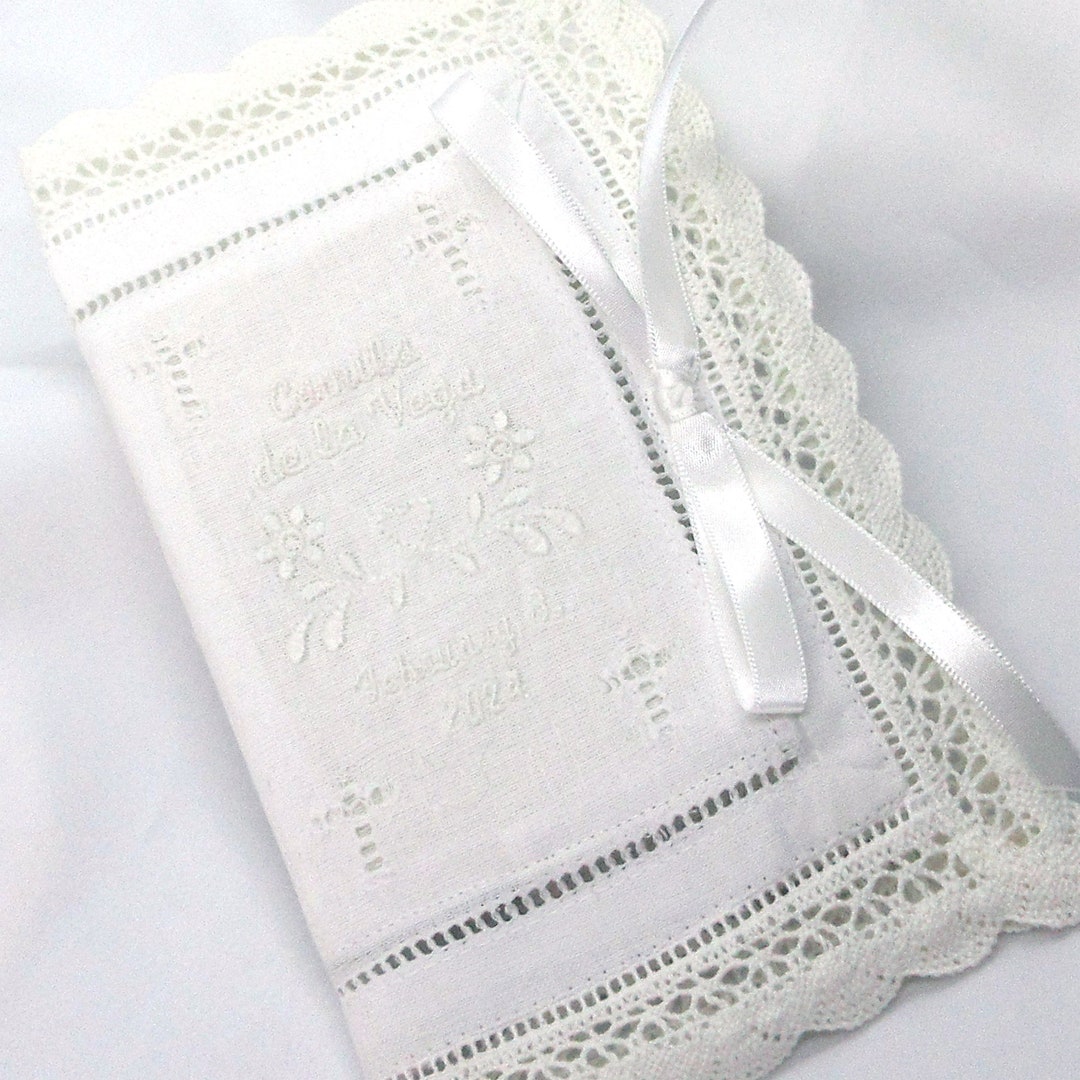 MONOGRAMMED LINEN & LACE Bible Cover, Hemstitched, Entredeux Trim, Baby ...