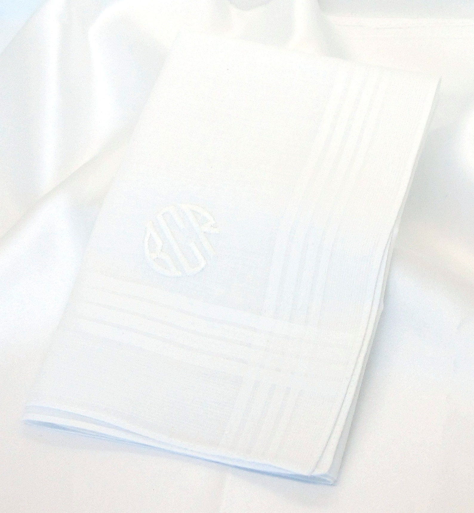 MEN’S HANDKERCHIEF, CLASSIC Stripe Design, White, Everyday Use, Poly ...