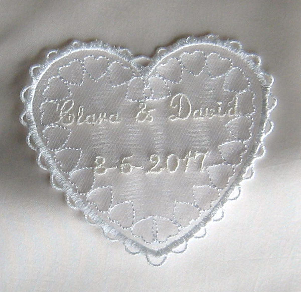 NETTING WEDDING Label, Heart Shape, Embroidered, Choice of Lettering ...