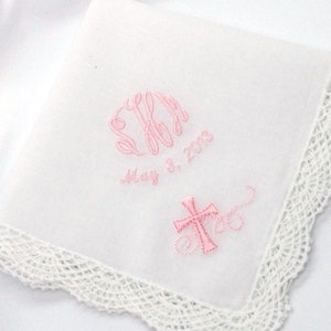 BAPTISM HANDKERCHIEF, Christening, Confirmation, Cross, Personalized ...