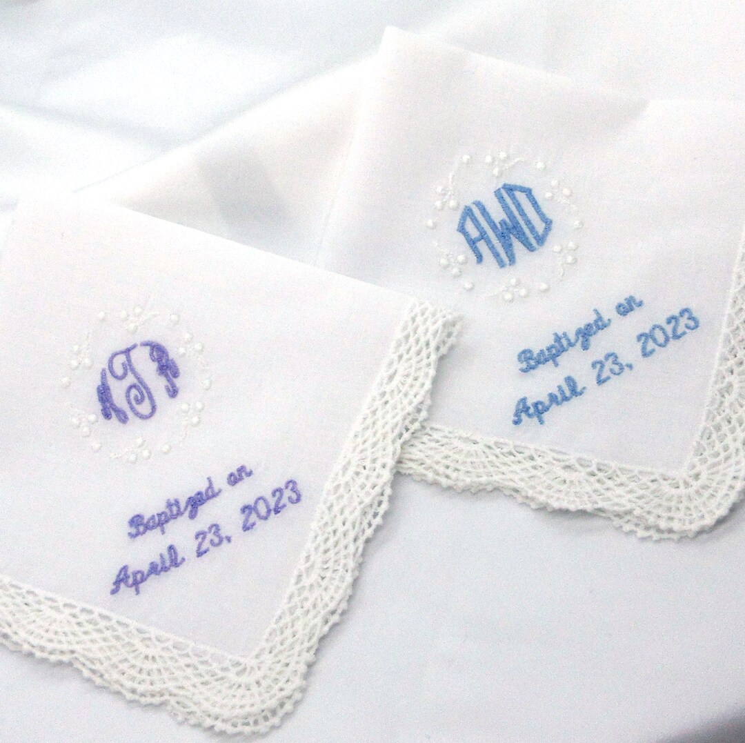 BAPTISM HANDKERCHIEF, Christening, Confirmation, Name, Monogram, Date ...