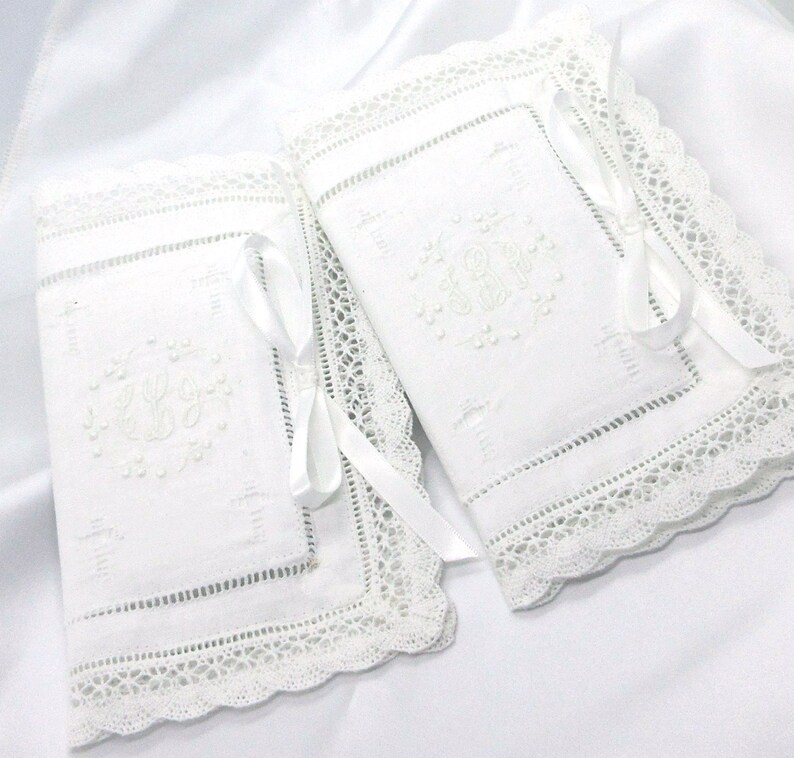 MONOGRAMMED LINEN & LACE Bible Cover Hemstitched Entredeux | Etsy