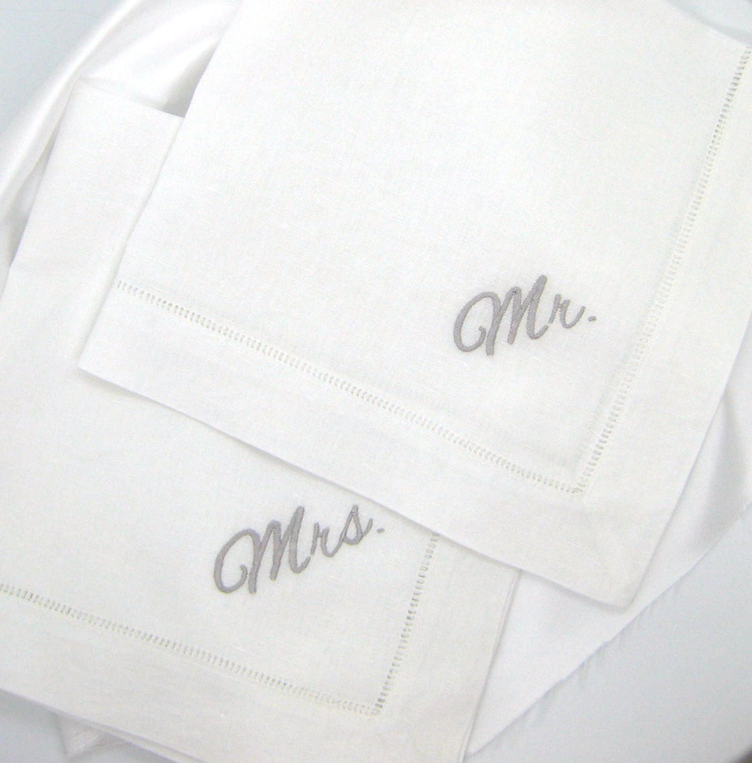 MONOGRAMMED DINNER NAPKINS, Bride & Groom, Mr. and Mrs., Linen/cotton ...