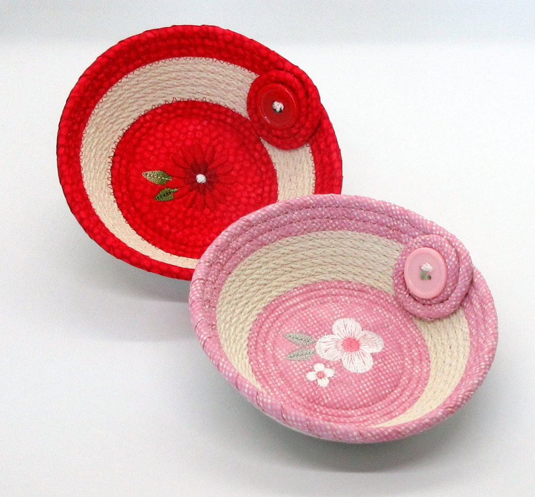EMBROIDERED FLORAL RING Bowl, Available in Red or Pink, for Valentine’s ...