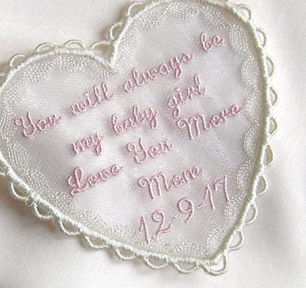 NETTING WEDDING Label, Heart Shape, Embroidered, Choice of Lettering ...